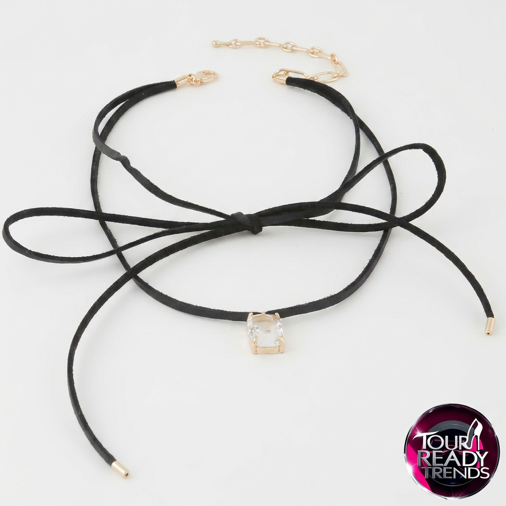 Wrap Choker Necklace | Suede Bow Choker & Crystal Ribbon Choker ...